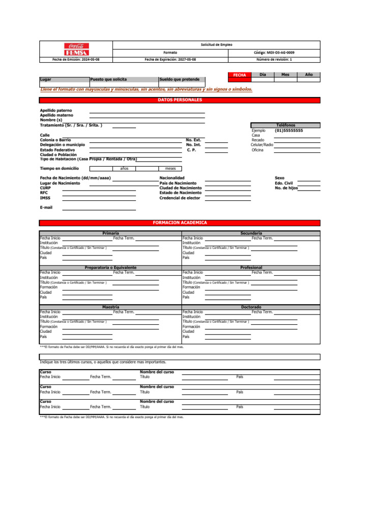 Solicitud de Empleo FEMSA | PDF