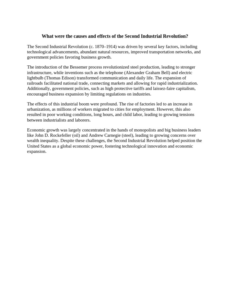 What Were The Causes and Effects of The Second Industrial Revolution ...