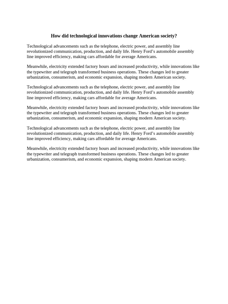 How Did Technological Innovations Change American Society - Test | PDF