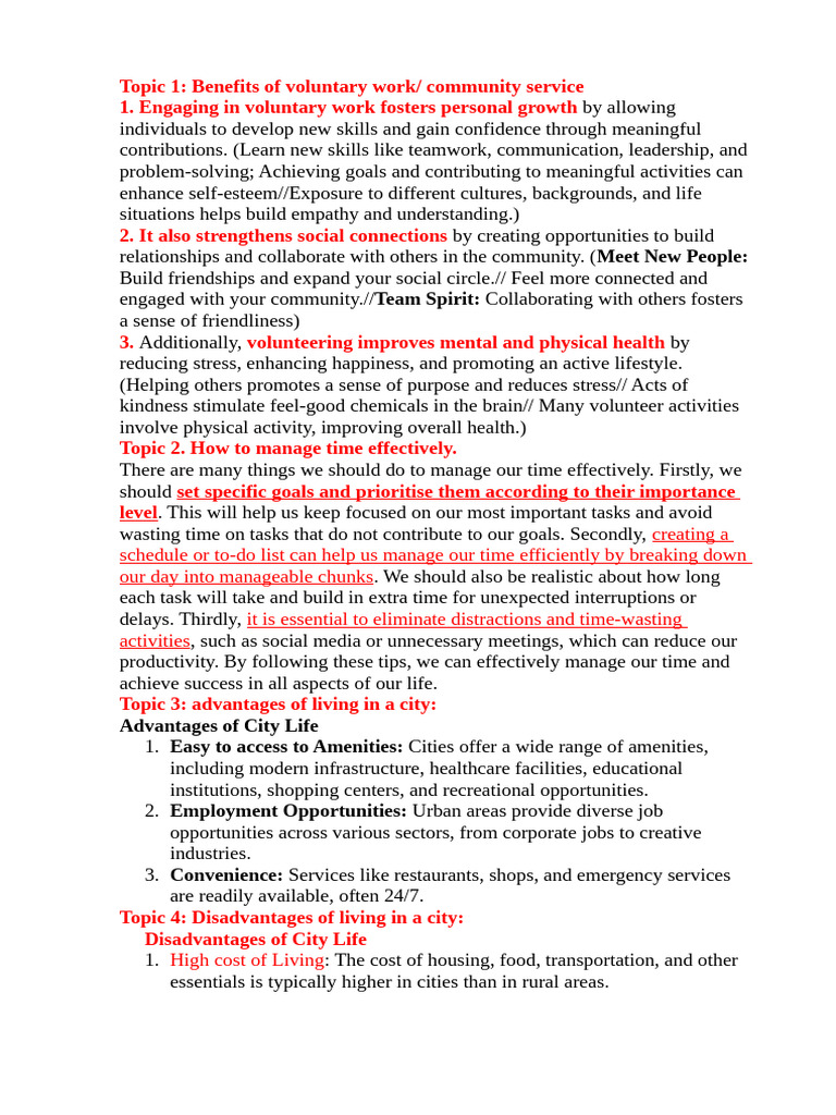 Main Ideas For Some Popular Topics | PDF | Cost Of Living | Tourism