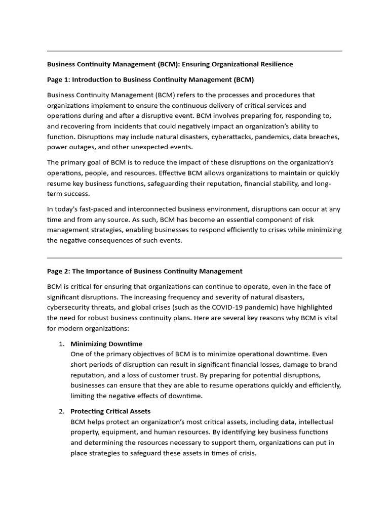 Business Continuity Management | PDF | Business