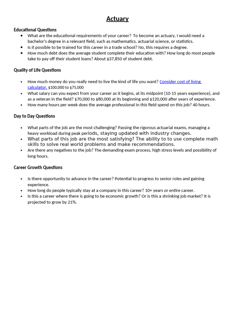 Actuary Career Overview and Insights | PDF