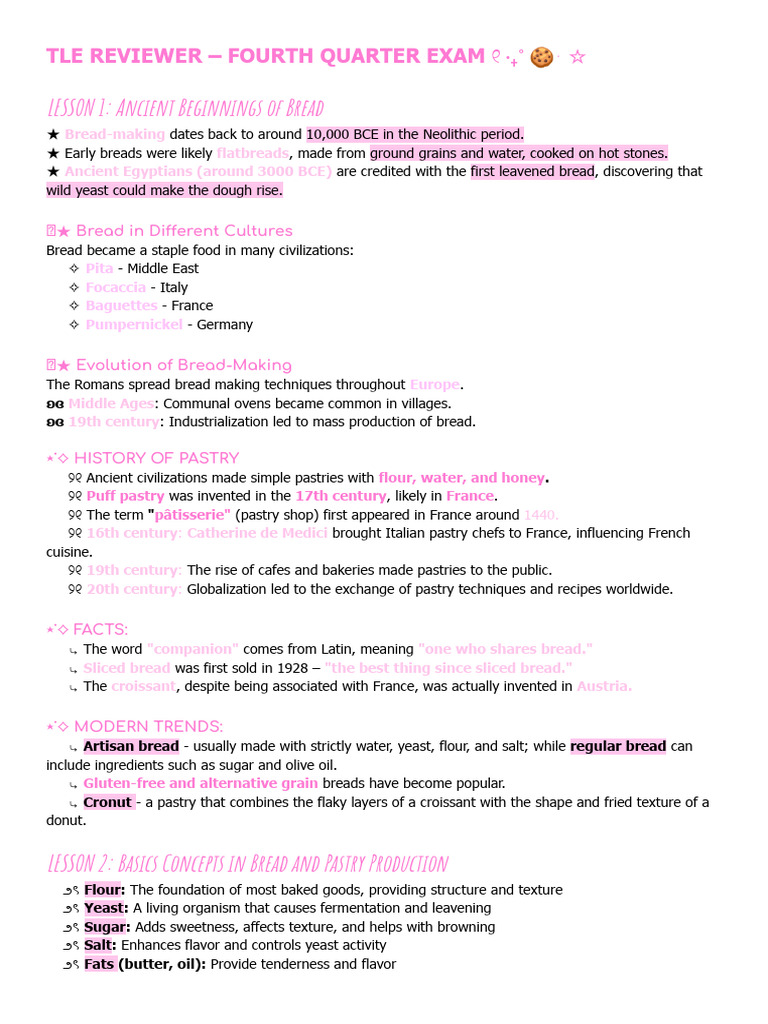 TLE REVIEWER (4th Quarter Exam) | PDF | Breads | Baking