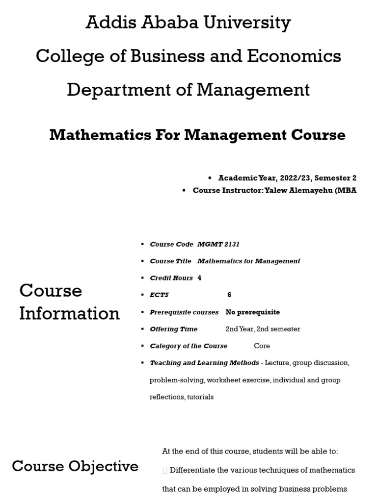 For Mathematics For Management | PDF | Variable (Mathematics) | Equations