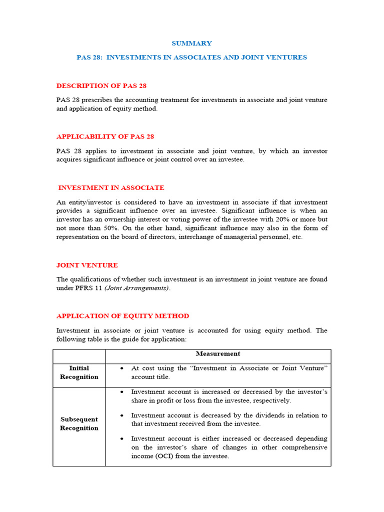 PAS 28: Equity Accounting Overview | PDF