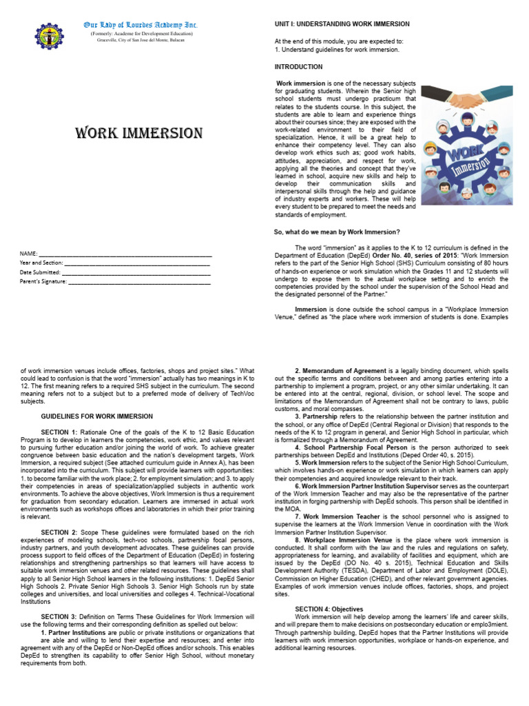 mODULE-1-wORK-iMMERSION (1) | PDF | Curriculum | Partnership