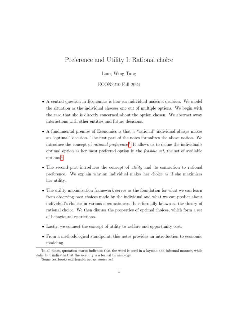 Preference and Utility I Ver 1.01 | PDF | Utility | Economics
