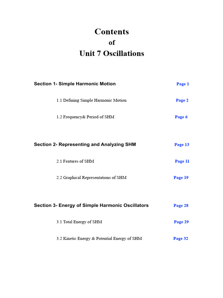 Contents of Unit 7 Oscillations | PDF
