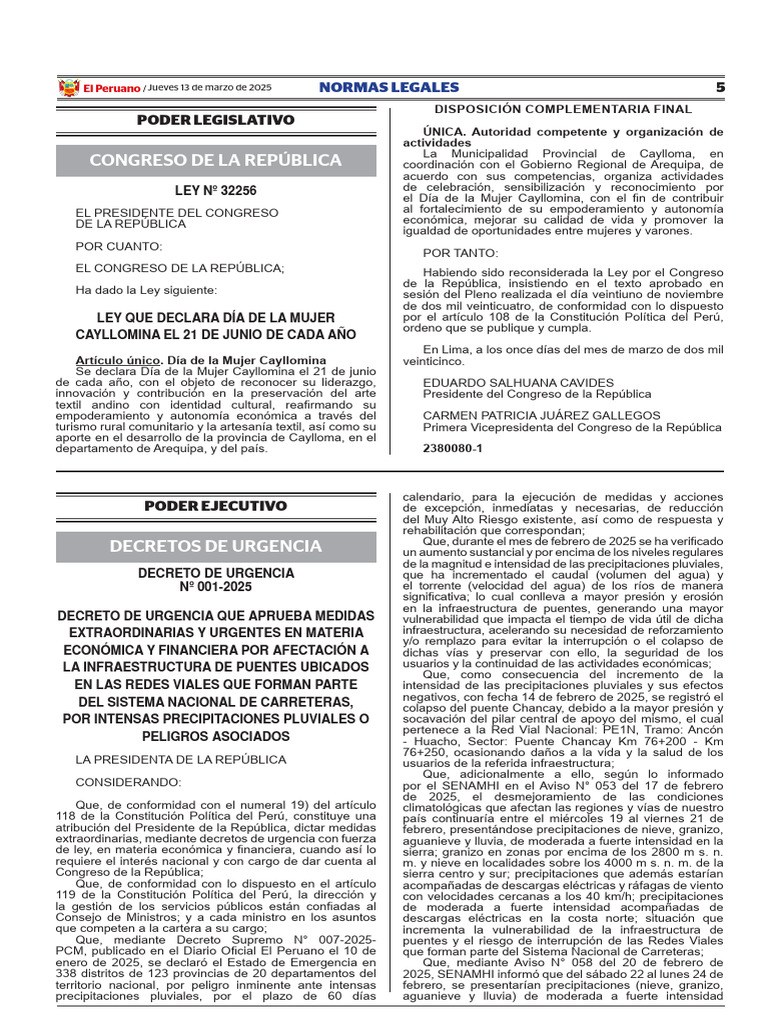 Du 001 2025 | PDF | Perú | Presupuesto