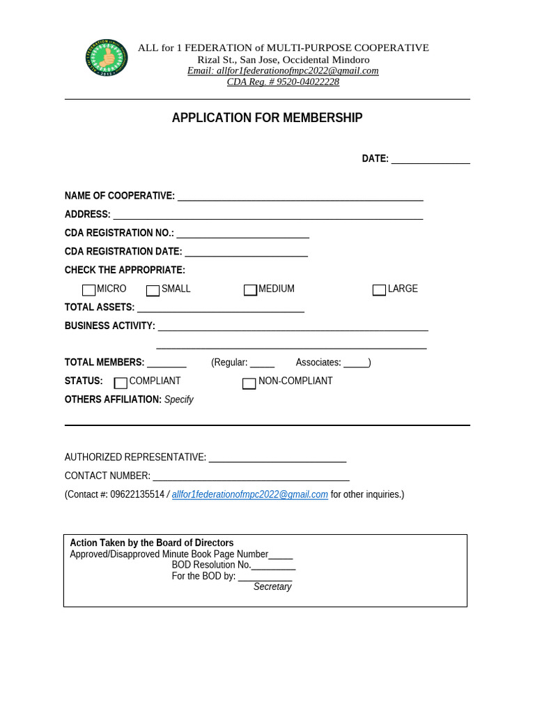 Cooperative Membership Application Form | PDF