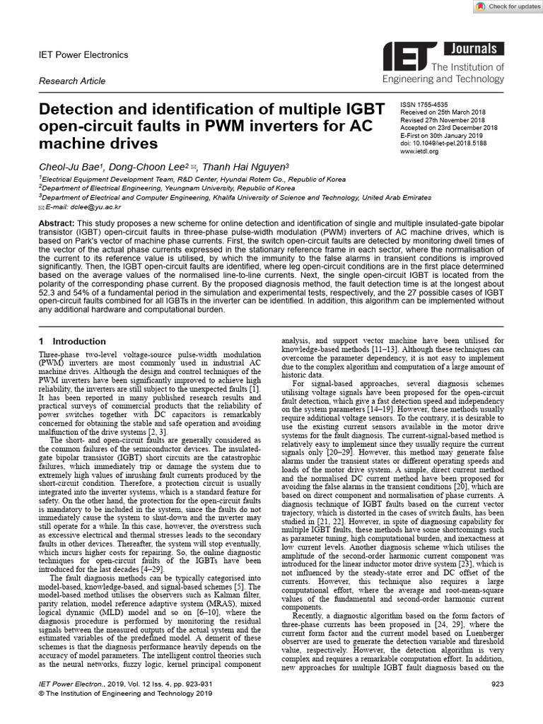 IET Power Electronics - 2019 - Bae - Detection and identification of multiple IGBT open‐circuit ...