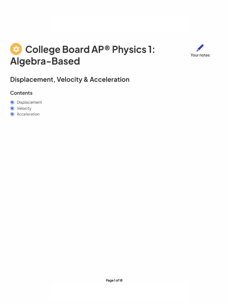 AP Physics 1: Displacement & Velocity Guide | PDF