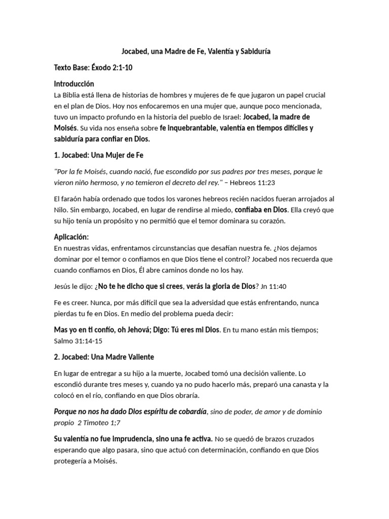 Jocabed | PDF | Moisés | Sabiduría