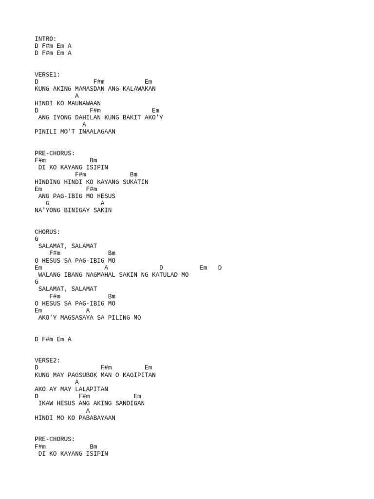 Salamat Salamat - Malayang Pilipino (Lyrics and Chords) | PDF