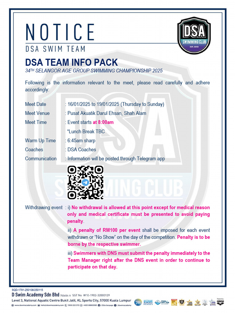 DSA Team Info Pack SAG 2025.02 | PDF | Swimming (Sport)