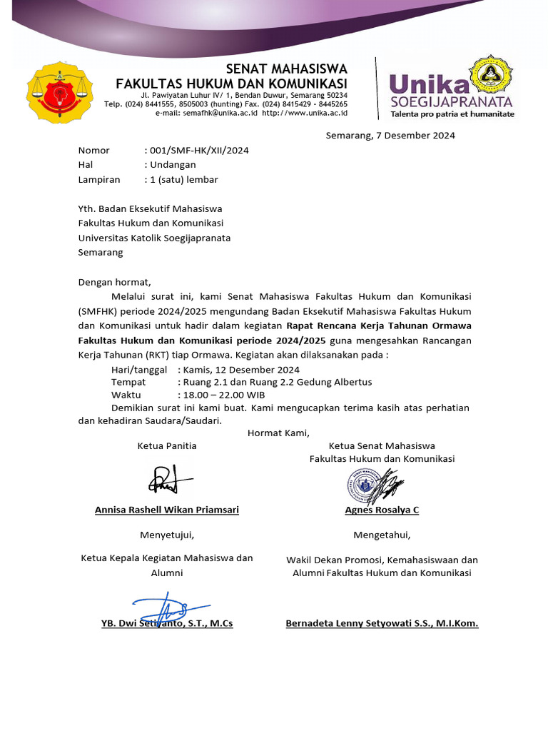 001. Surat Undangan Rapat RKT (SMFHK) | PDF