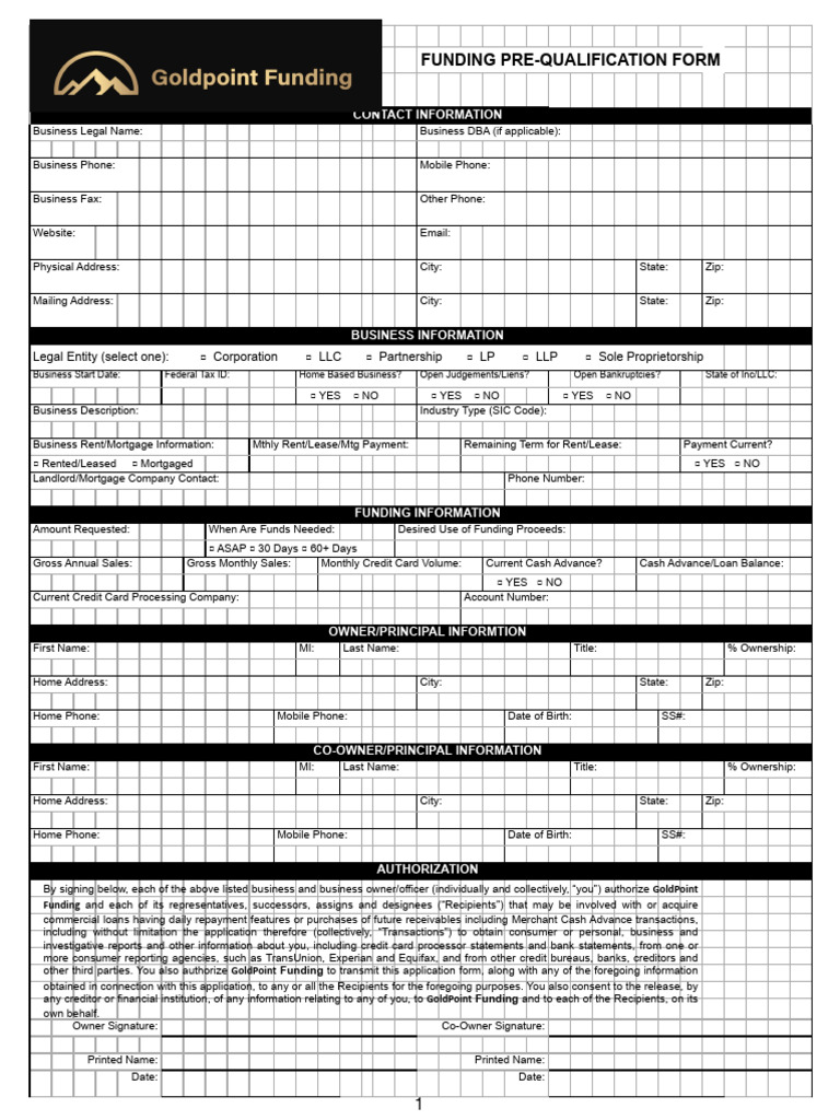 Business Funding Pre-Qualification Form | PDF | Credit Card | Credit Bureau