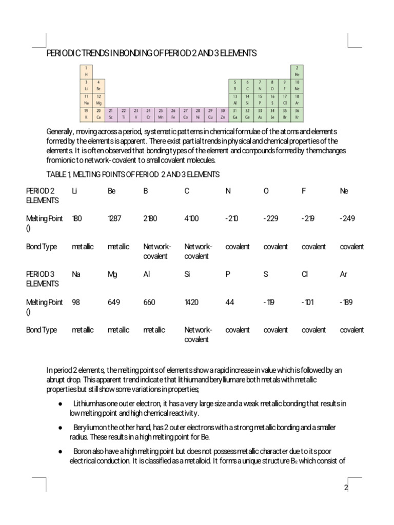 Bonding Trends in Period 2 and 3 Elements | PDF | Chemical Bond | Salt ...