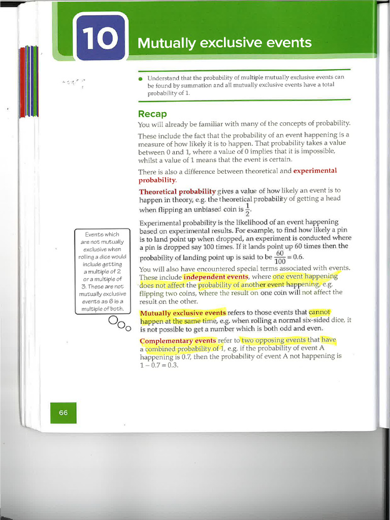 Y9 Maths - 10 Mutually Exclusive Events (PG 66-69) - Done | PDF