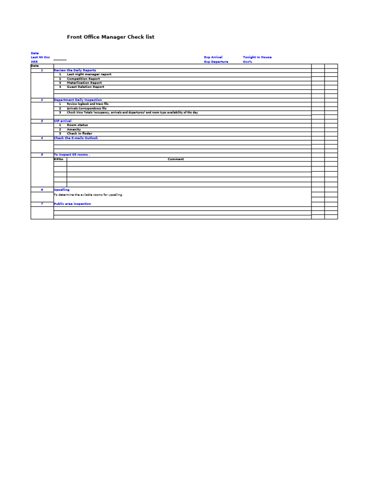 FO Manager Check List | PDF
