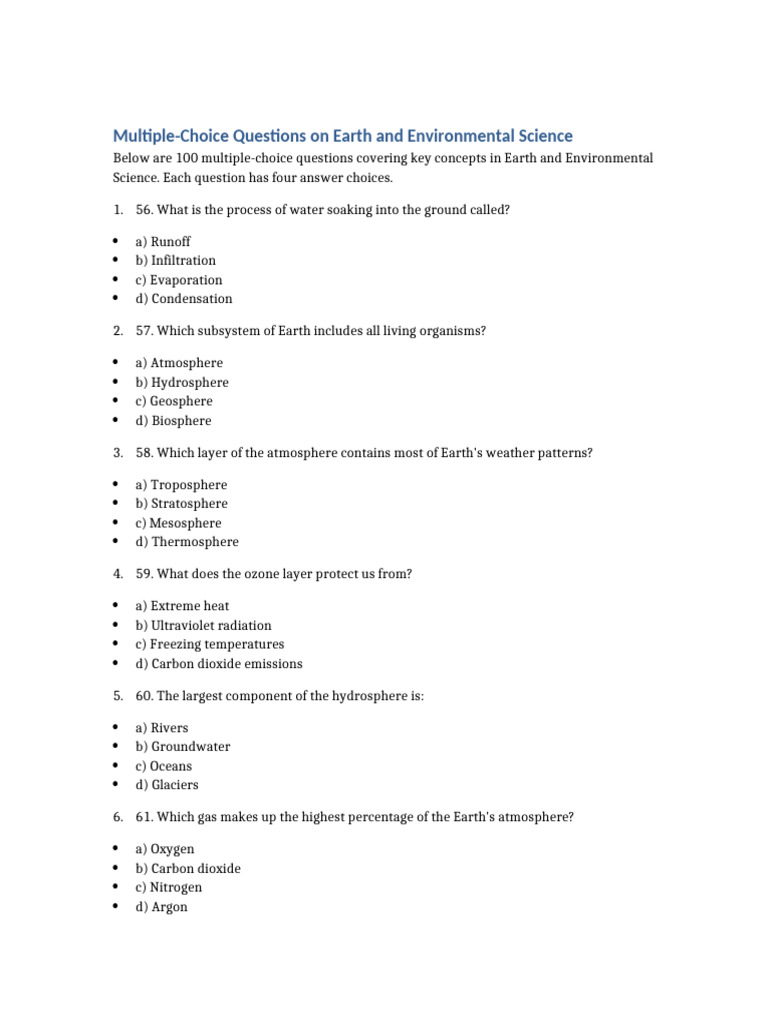 Earth Environmental Science MCQ | PDF