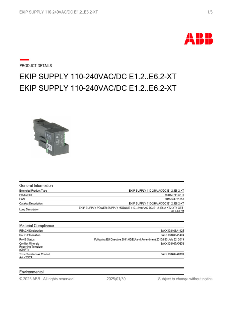 ABB 1SDA074172R1 Ekip Supply Data Sheet | PDF | Electrical Engineering | Electricity