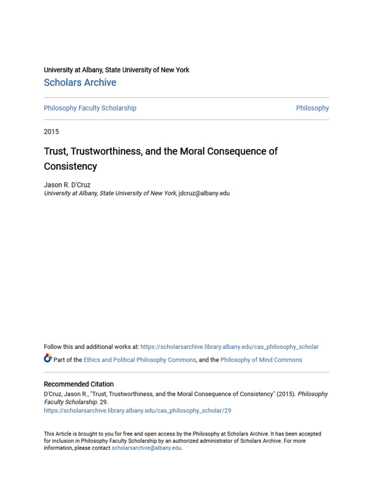 Trust Trustworthiness and The Moral Consequence of Consistency | PDF ...