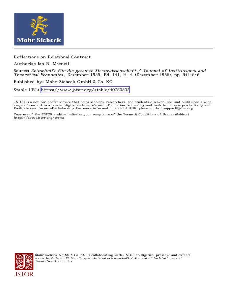 Insights on Relational Contract Theory | PDF | Theory | Economics