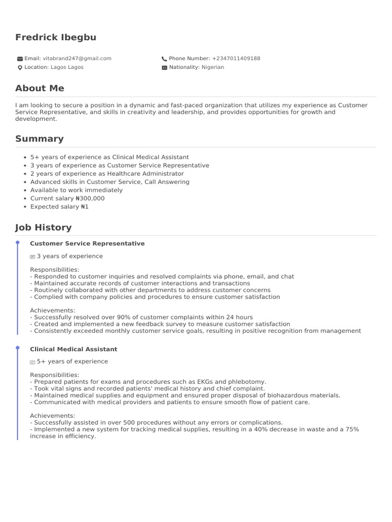 CV Fredrick Ibegbu 10155444 GrabJobs | PDF | Laboratories | Health Care