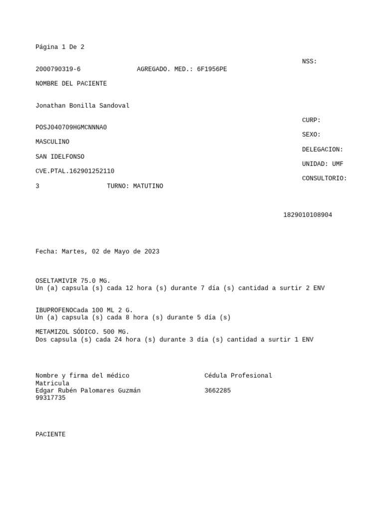 Receta Con QR y Sello Imss 3 | PDF