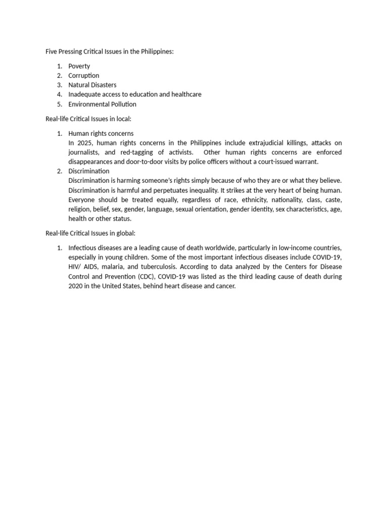 Five Pressing Critical Issues in The Philippines | PDF