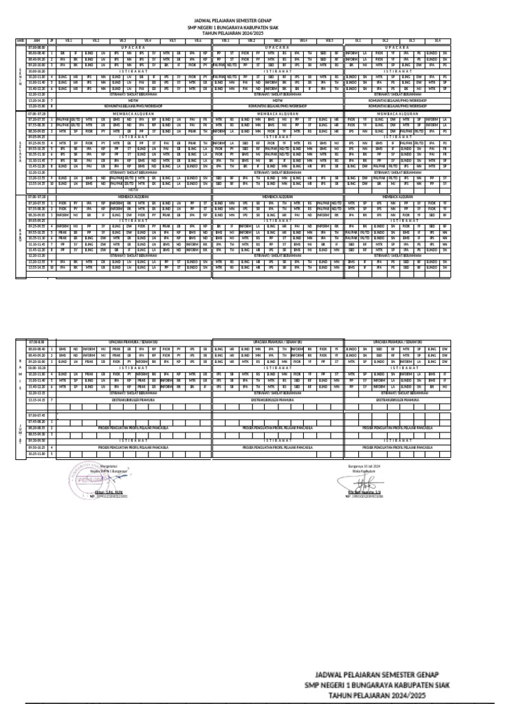 Jadwal Pelajaran Semester Genap Tp.2024-2025 v.3 | PDF