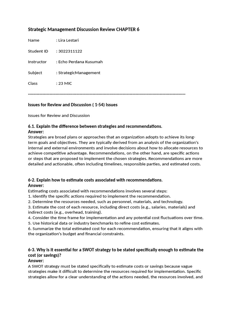 Strategic Management Chapter 6 - Lira Lestari | PDF | Swot Analysis ...