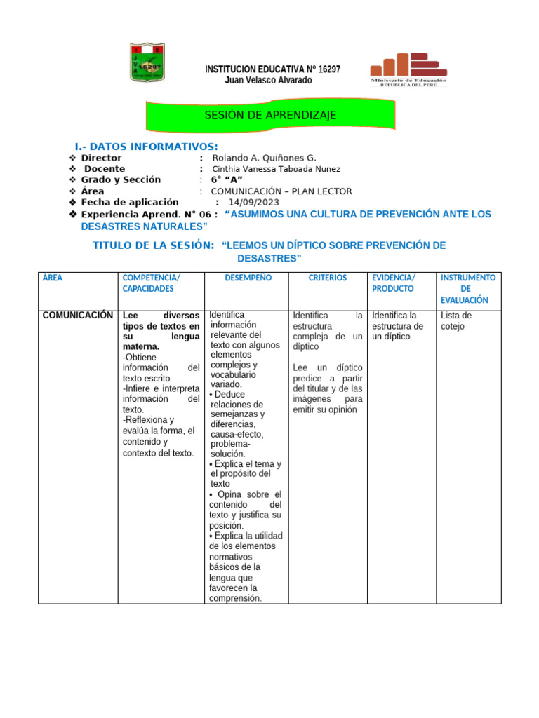 Sesion Comunicación Leemos Un Diptico | PDF