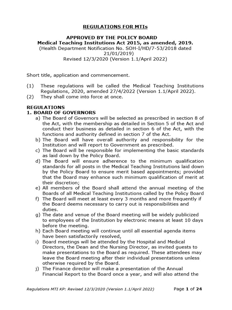 Regulations Mtis Revised Dec 24 | PDF | Dean (Education) | Medicine