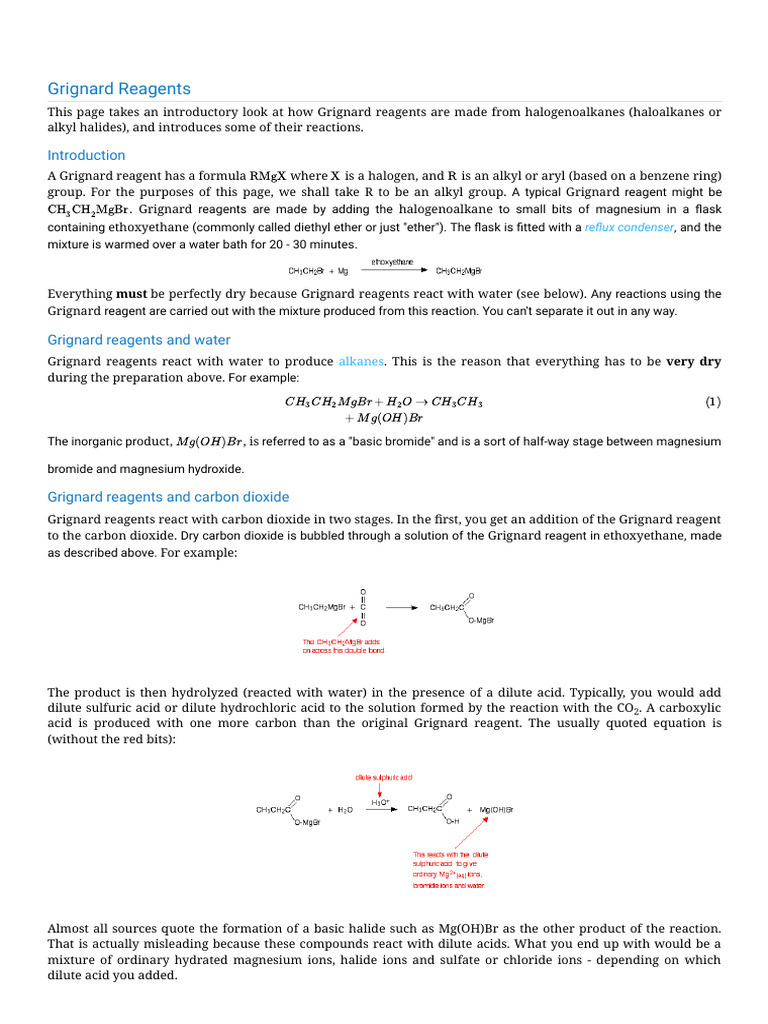 Grignard Reagents - Chemistry LibreTexts - 1664270687084 | PDF | Acid | Aldehyde