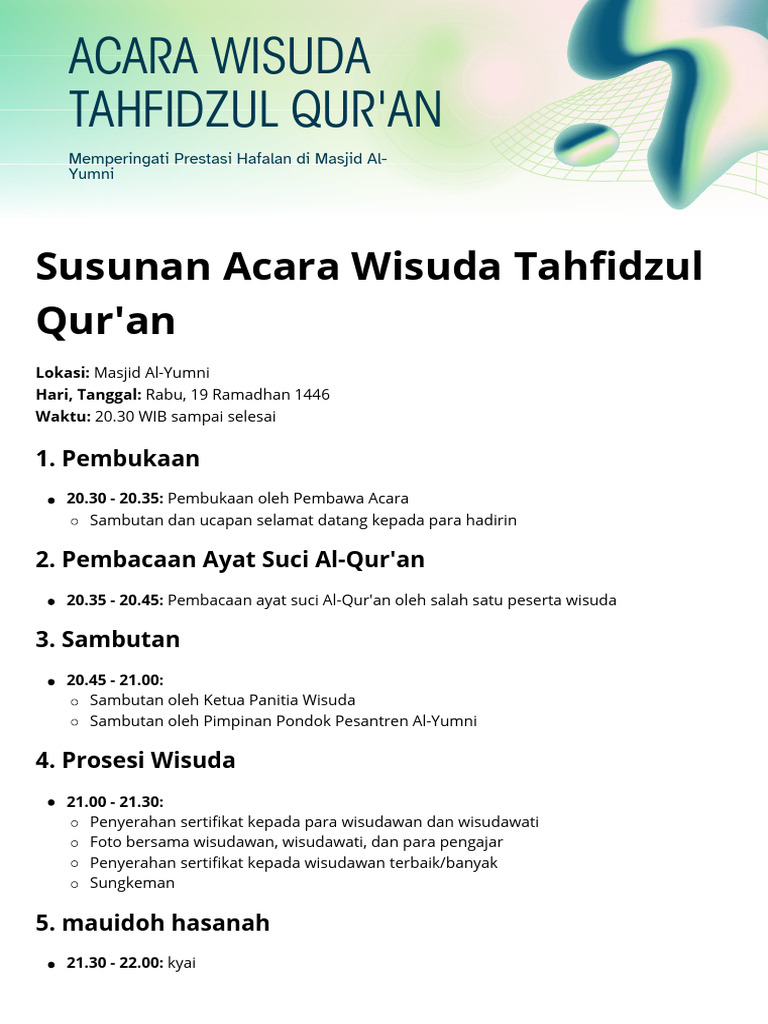 Susunan Acara Wisuda Tahfidzul Qur'An - 20250312 - 232356 - 0000 | PDF