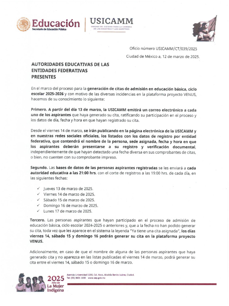 Oficio Número USICAMM CT 039 2025 | PDF