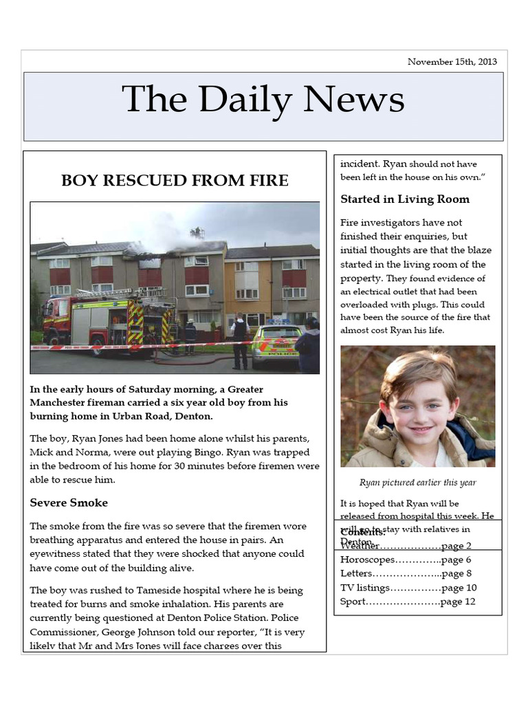 Boy Rescued from House Fire | PDF