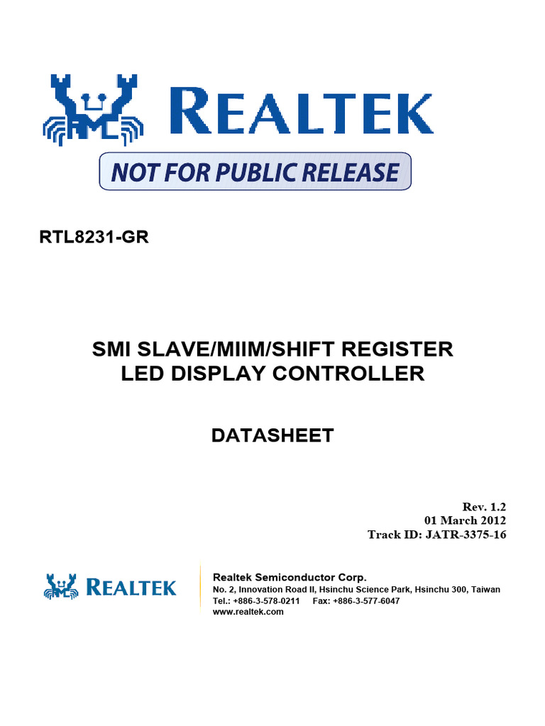 RTL8231 Datasheet 1.2 NP | PDF | Computing | Electronics