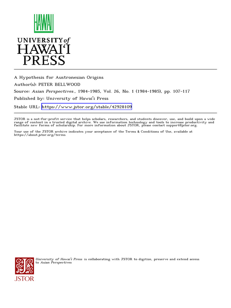 Bellwood's Austronesian Origin Hypothesis | PDF | Polynesia | Linguistics