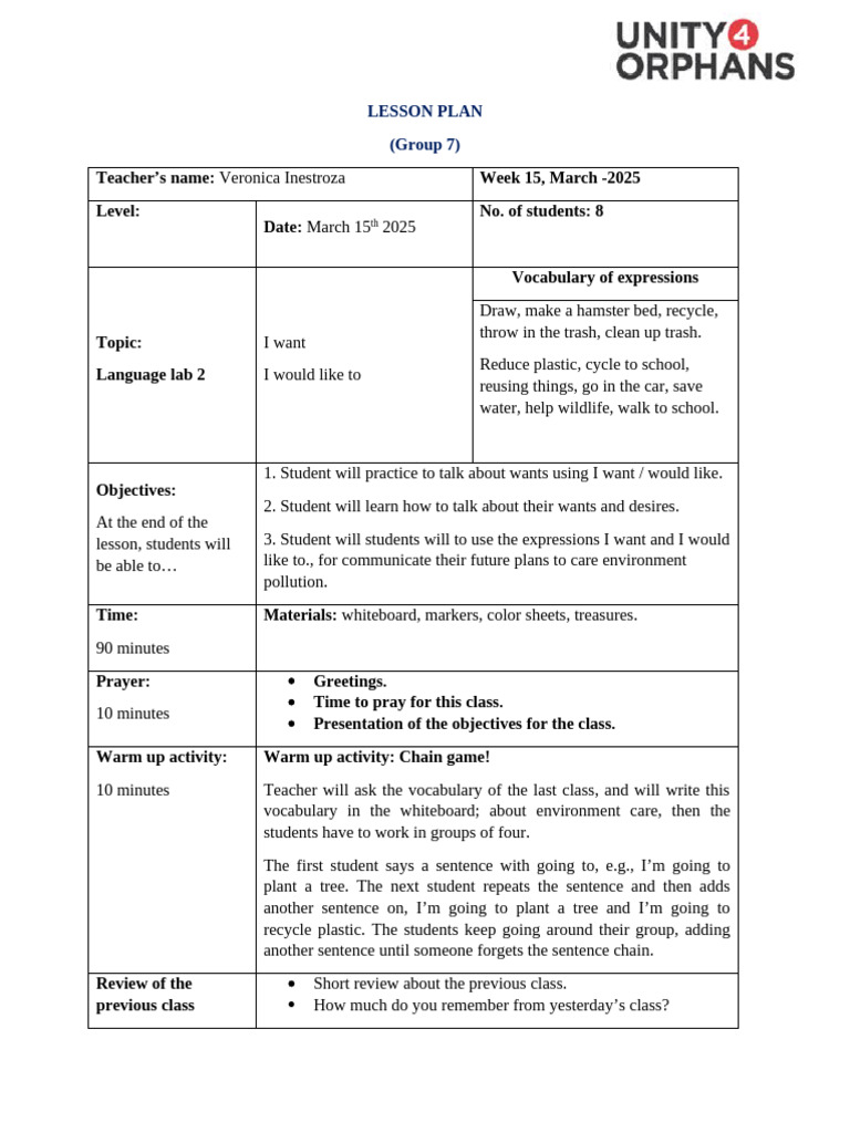 LESSON PLAN - Introductory Kids 7 - Week 15 March | PDF | Recycling ...