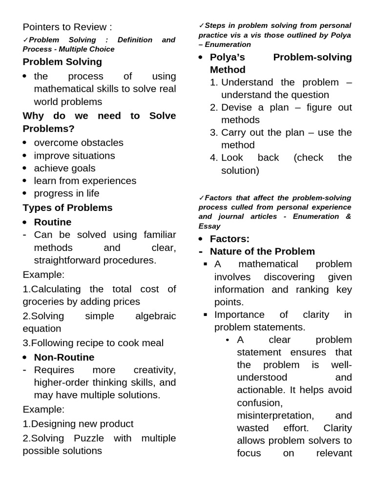 PROBLEM-SOLVINGPointers-to-Review (1) | PDF | Mathematics ...