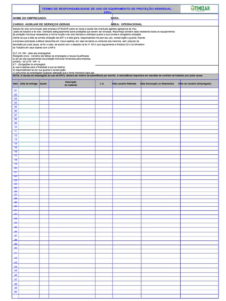 FICHA DE EPI - ASG (1) Certo | PDF