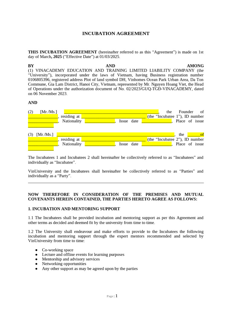Incubator Entry Agreement For All Incubatees | PDF | Indemnity | Regulatory Compliance
