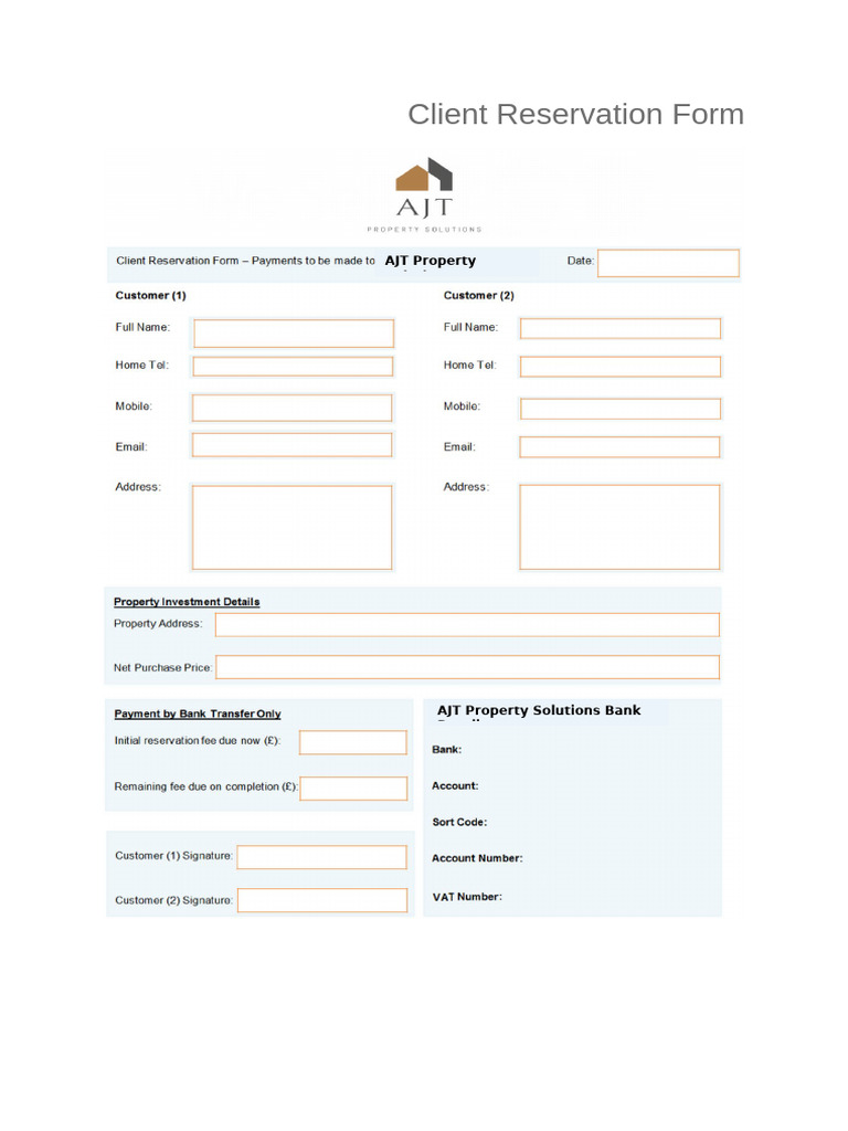 Reservation Form (Template) 2 | PDF | Banks | Property