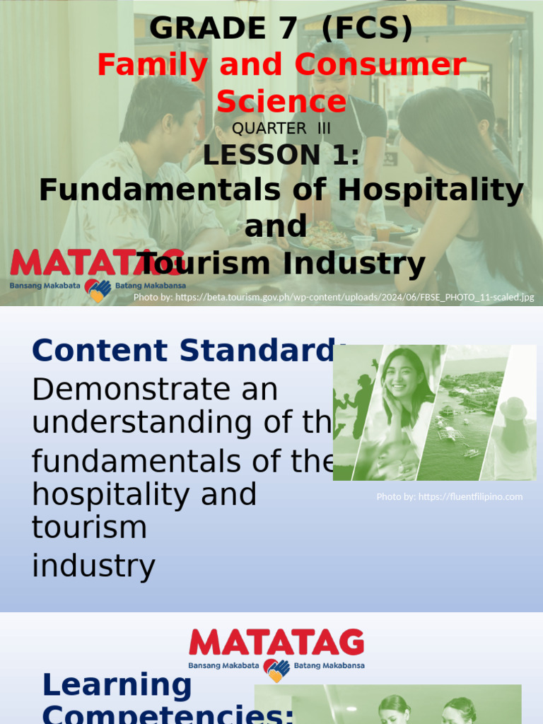 Grade 7 Lesson 1 Fcs q3 | PDF | Tourism | Hospitality Industry