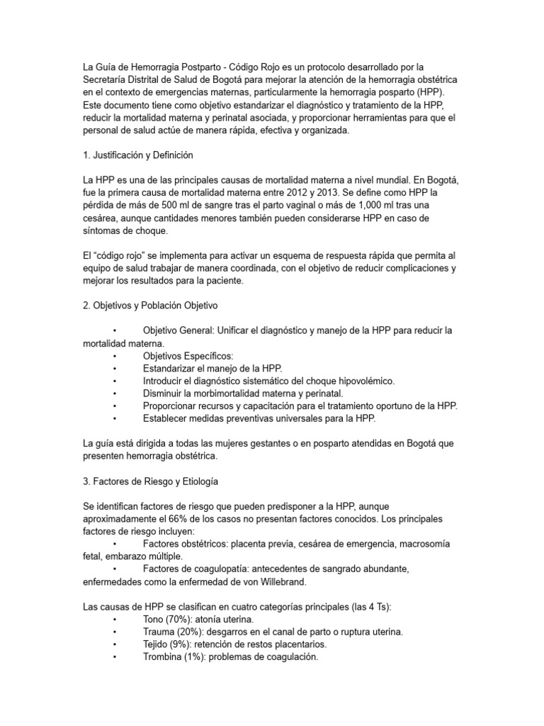 Protocolo Código Rojo: Hemorragia Postparto | PDF | Parto | Muerte materna