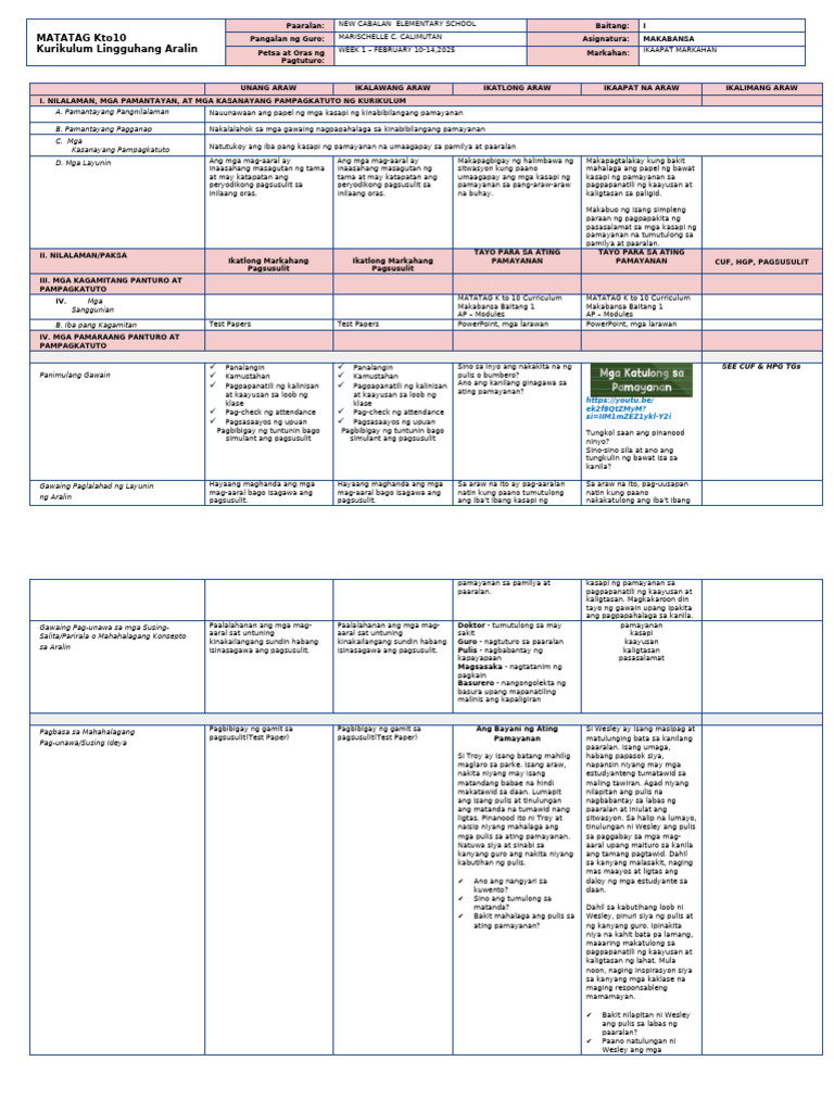W1 Q4 Makabansa1 Matatag Dll Pdf
