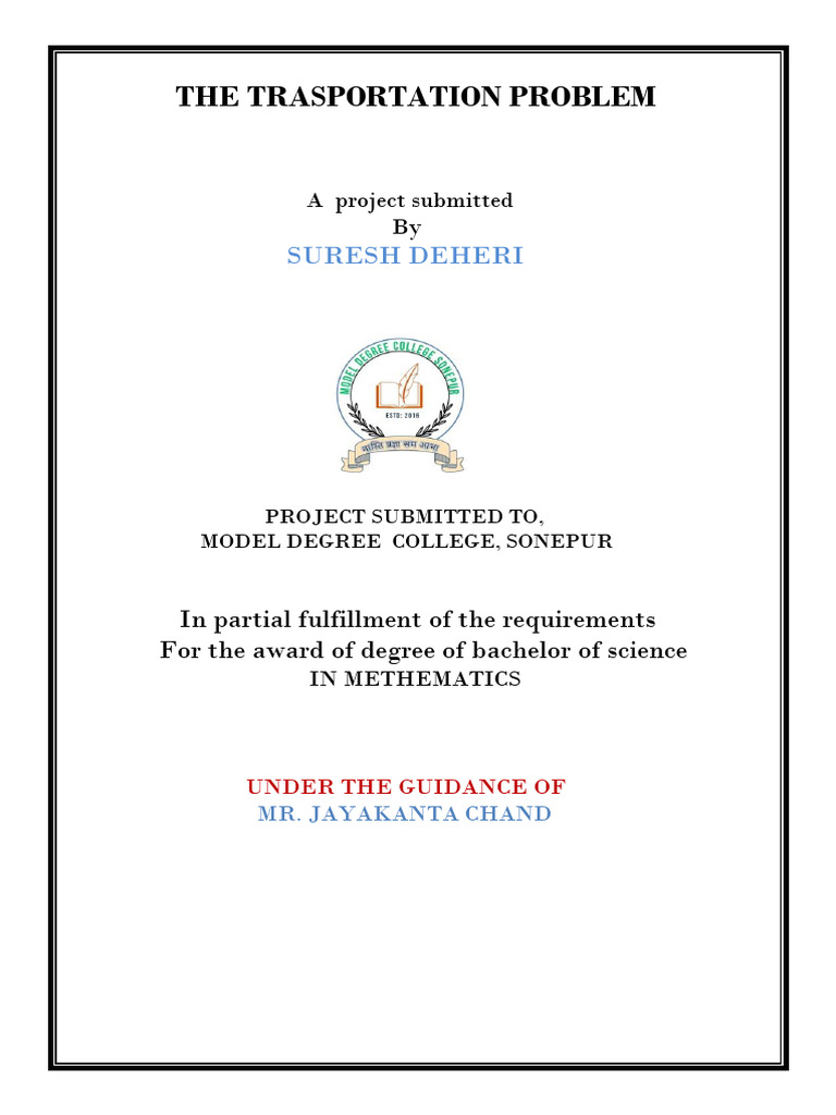 Traspotation Problem Project Suresh | PDF | Linear Programming | Mathematics